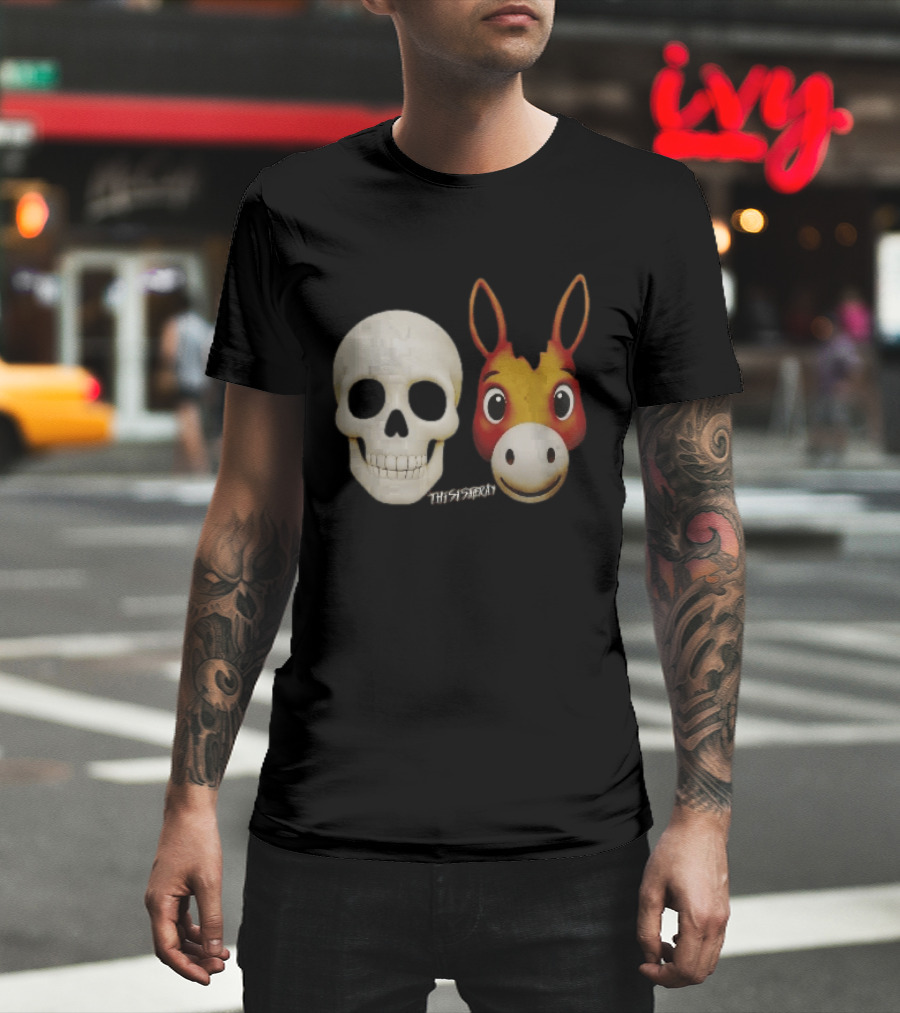 Thisistheray Human Skull And Donkey Emoji Heads T-Shirt