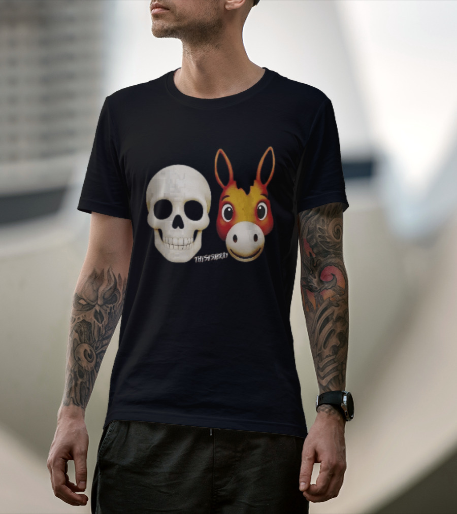 Thisistheray Human Skull And Donkey Emoji Heads T-Shirt