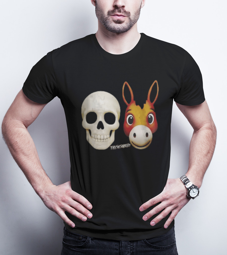 Thisistheray Human Skull And Donkey Emoji Heads T-Shirt