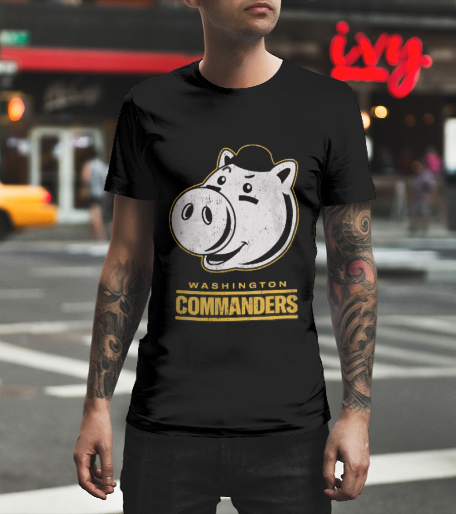 Washington Commanders Distressed Cartoon Pig Hog Hat T-Shirt