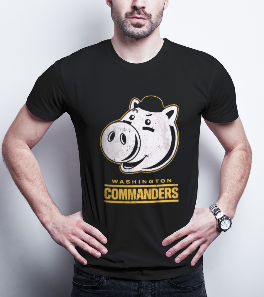 Washington Commanders Distressed Cartoon Pig Hog Hat T-Shirt