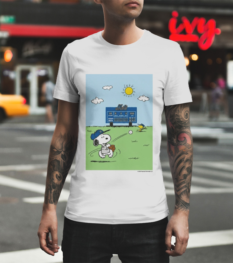 2026 Mets Snoopy Woodstock Baseball Game Scoreboard T-Shirt