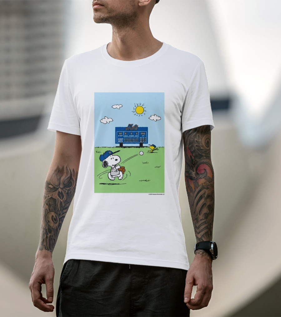 2026 Mets Snoopy Woodstock Baseball Game Scoreboard T-Shirt
