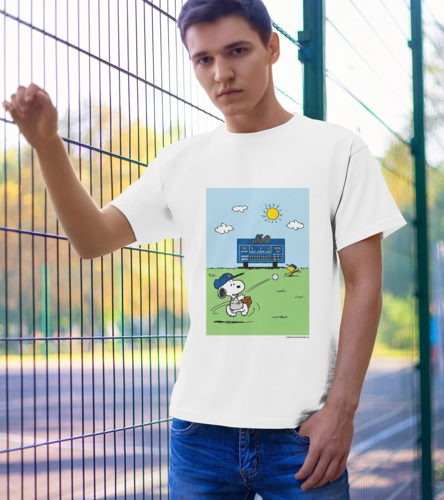 2026 Mets Snoopy Woodstock Baseball Game Scoreboard T-Shirt
