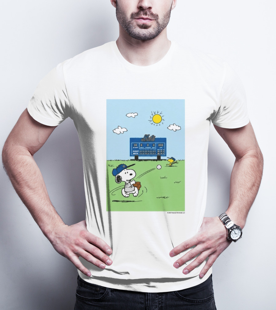 2026 Mets Snoopy Woodstock Baseball Game Scoreboard T-Shirt