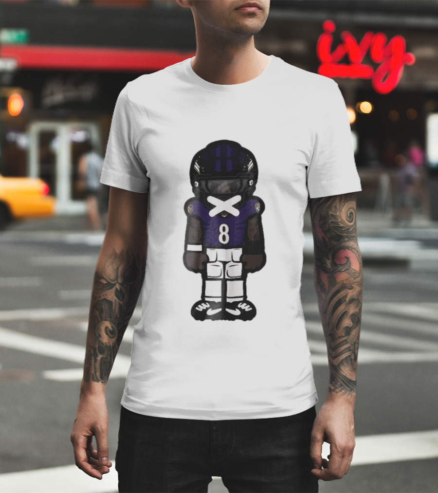 Baltimore Ravens Cartoon Caricature Number 8 Taped Mouth Football Player T-Shirt