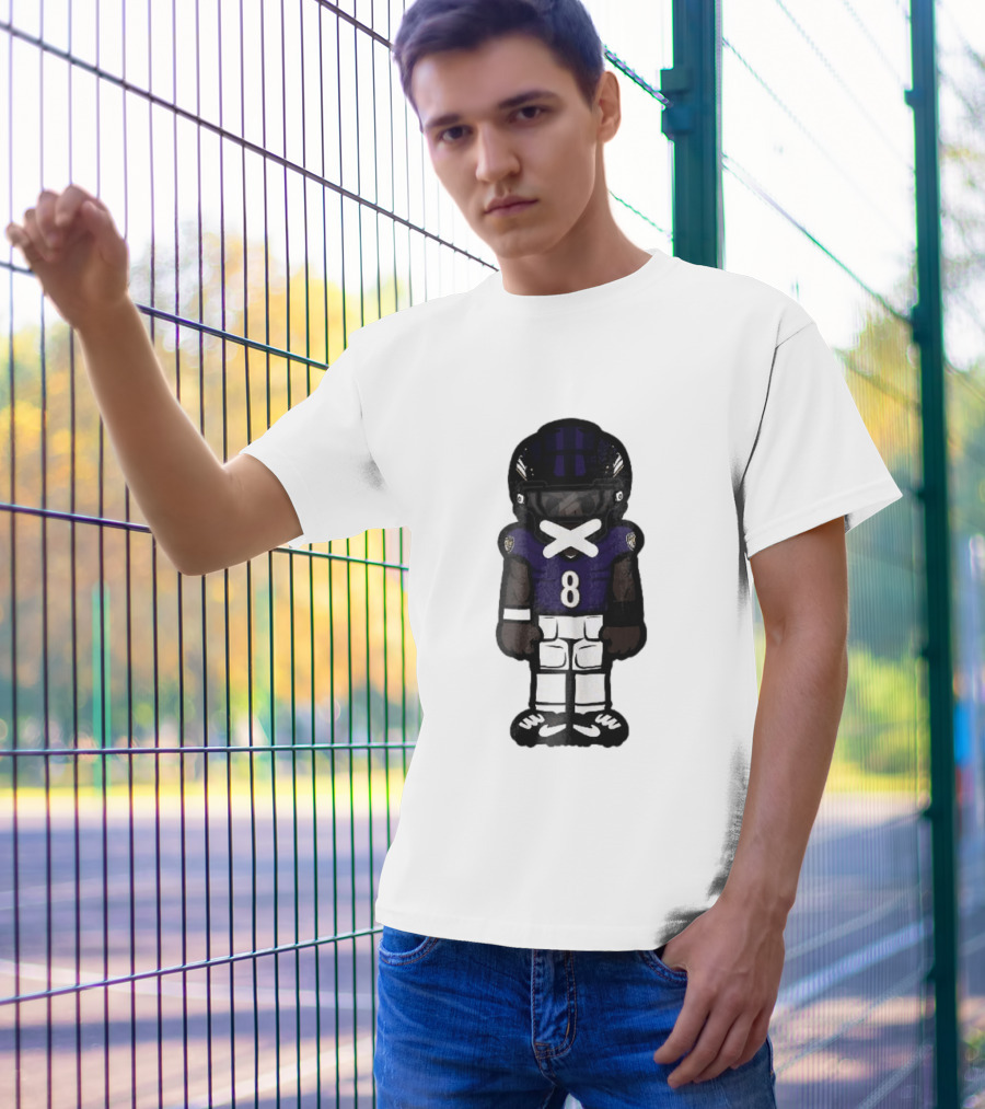 Baltimore Ravens Cartoon Caricature Number 8 Taped Mouth Football Player T-Shirt