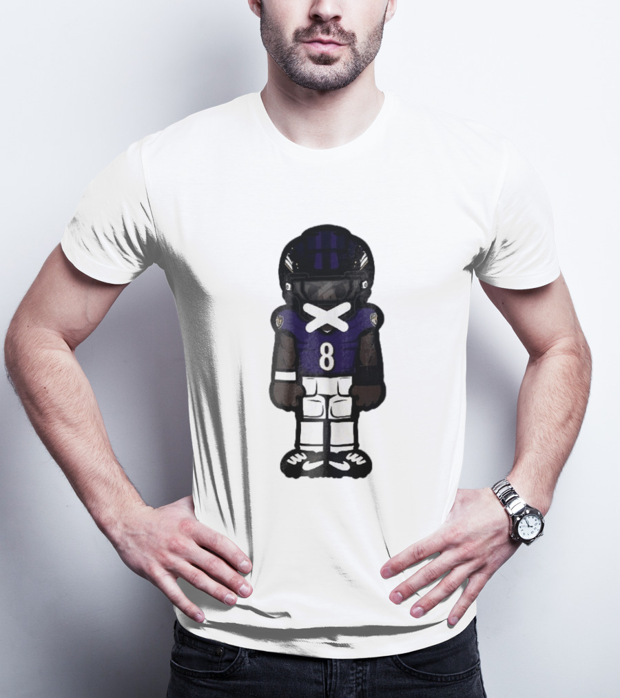 Baltimore Ravens Cartoon Caricature Number 8 Taped Mouth Football Player T-Shirt
