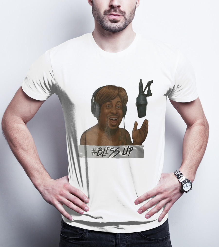 Bless Up Smiling Man Headphones Microphone Caricature T-Shirt
