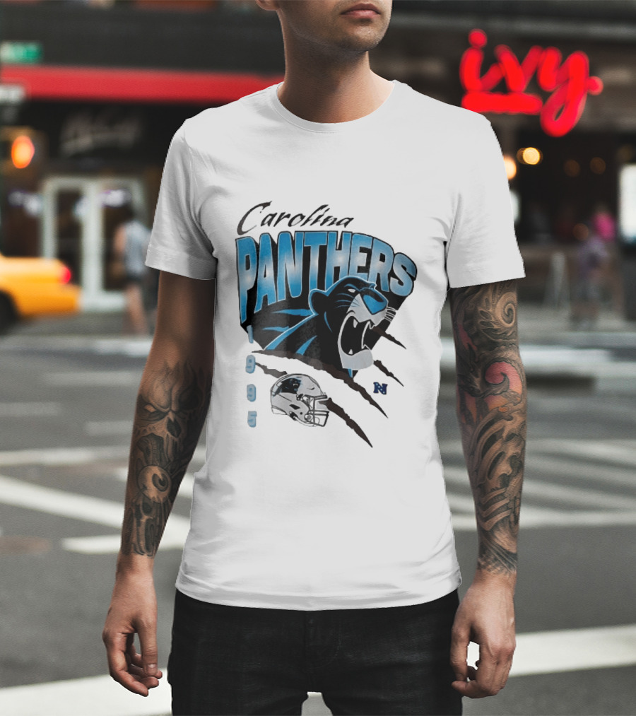 Carolina Panthers 1995 Roaring Head Claw Marks Football Helmet T-Shirt