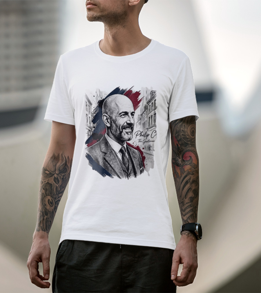 Philip C The Gentleman Bald Bearded Man Suit City Sketch T-Shirt