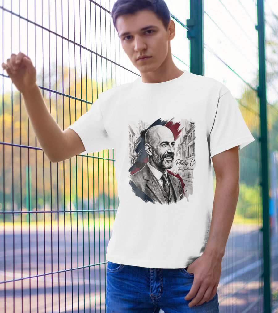 Philip C The Gentleman Bald Bearded Man Suit City Sketch T-Shirt