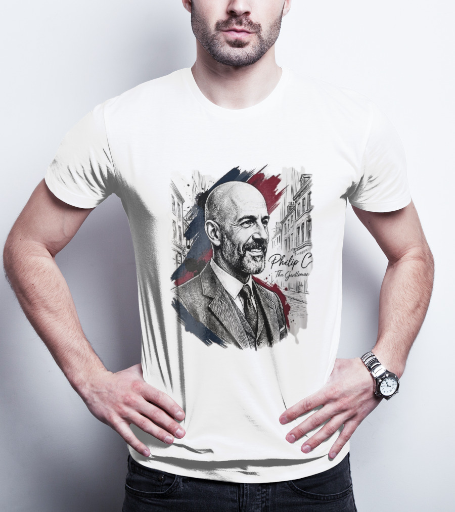 Philip C The Gentleman Bald Bearded Man Suit City Sketch T-Shirt