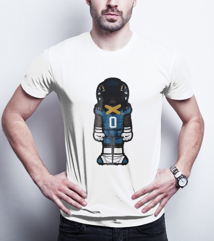 Jacksonville Jaguars Cartoon Caricature Player Jersey 0 Gold Tape Football Team Merchandise T-Shirt