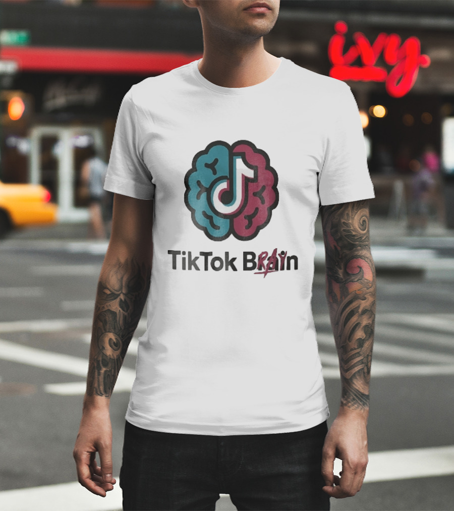 TikTok Brain Rot Teal Pink Hemispheres Music Note T-Shirt