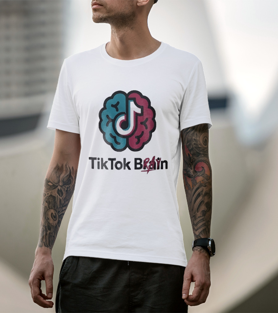 TikTok Brain Rot Teal Pink Hemispheres Music Note T-Shirt