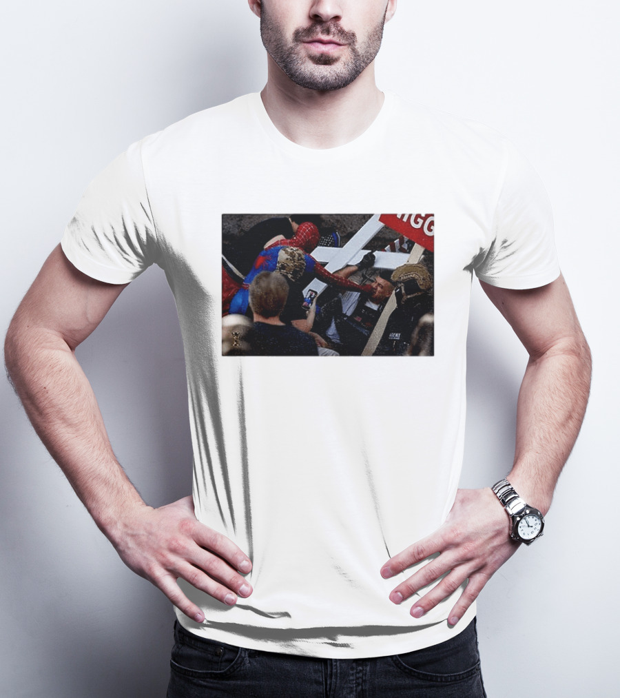 Unmasked Conflict Spider Man Vs Jake Lang Rally Minneapolis Protest T-Shirt