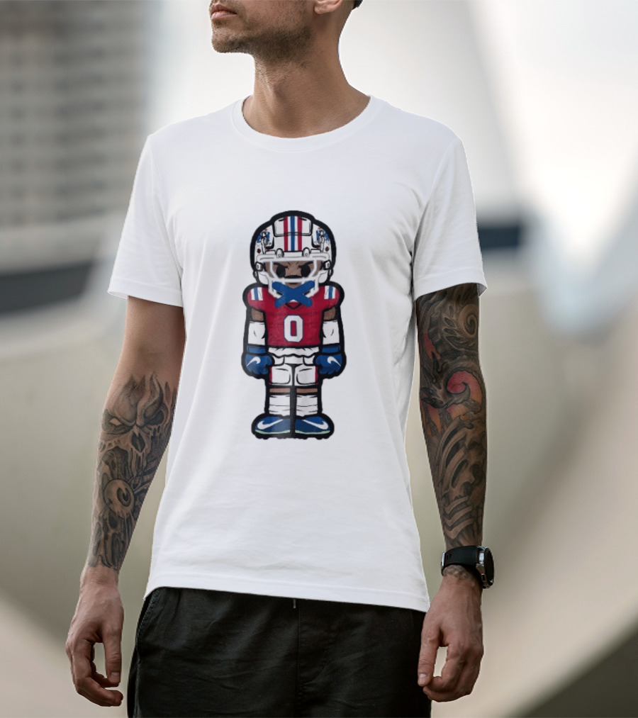 New England Patriots Cartoon Caricature Football Player Red Jersey Number 0 Helmet And Gloves T-Shirt