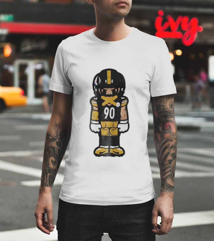 Pittsburgh Steelers 90 Cartoon Football Player Yellow Tape Mouth Iconic Team T-Shirt
