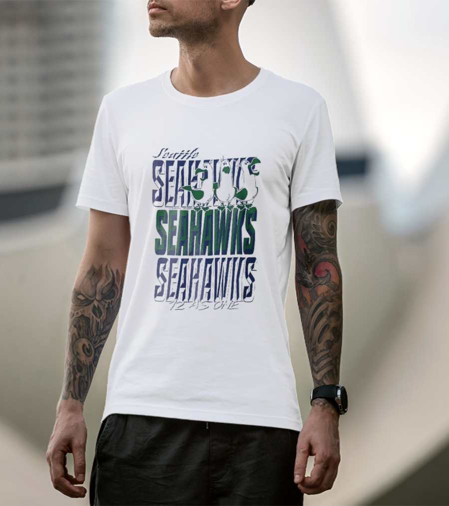 Lynch Seattle Seahawks 12 As One Three Seagulls Caricature 3D Lettering T-Shirt