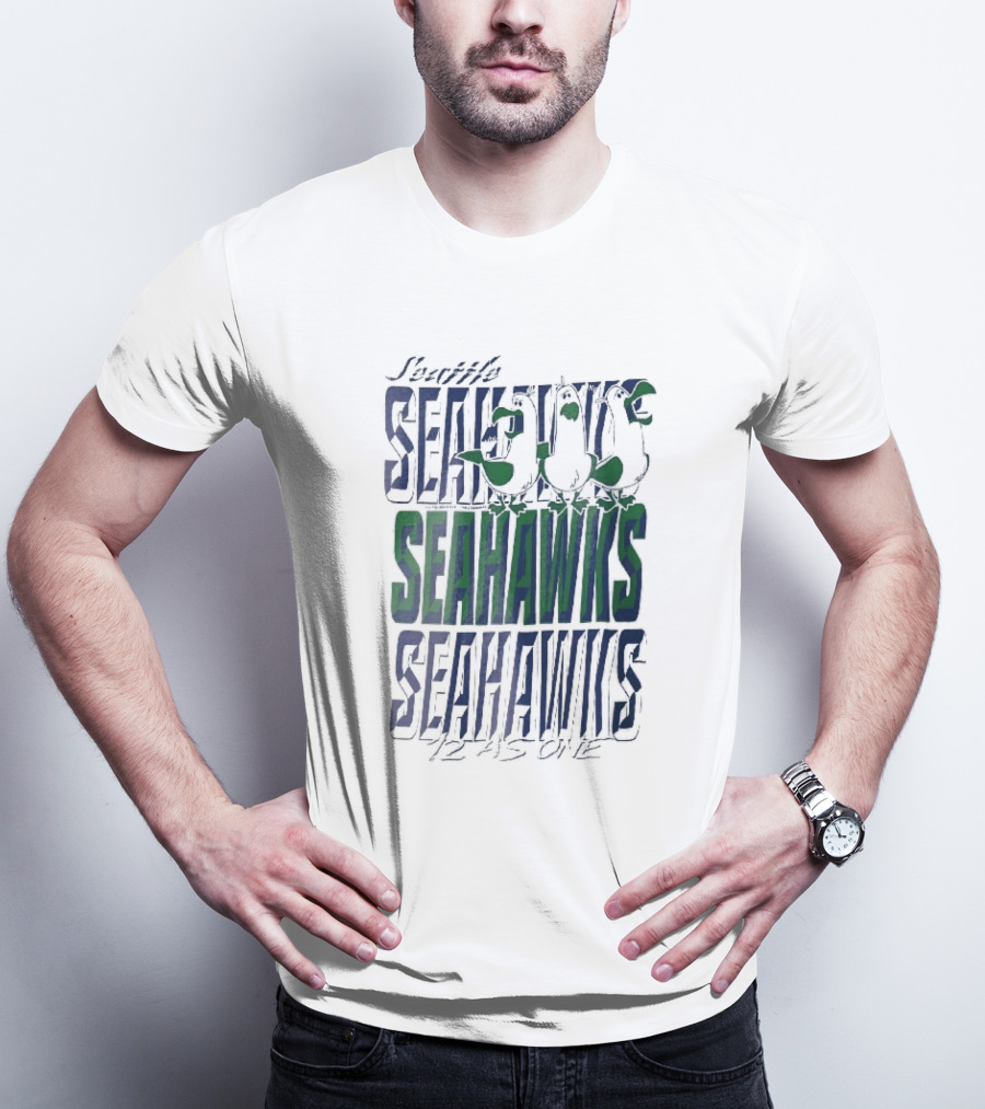 Lynch Seattle Seahawks 12 As One Three Seagulls Caricature 3D Lettering T-Shirt