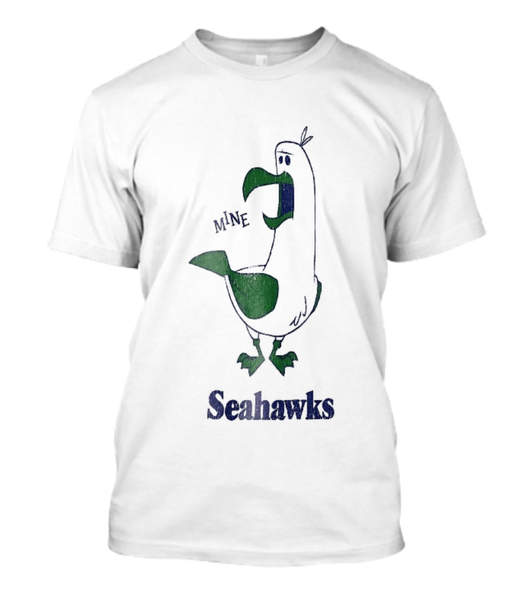 Seattle Seahawks Mine Seagull Screaming Distressed Cartoon T-Shirt