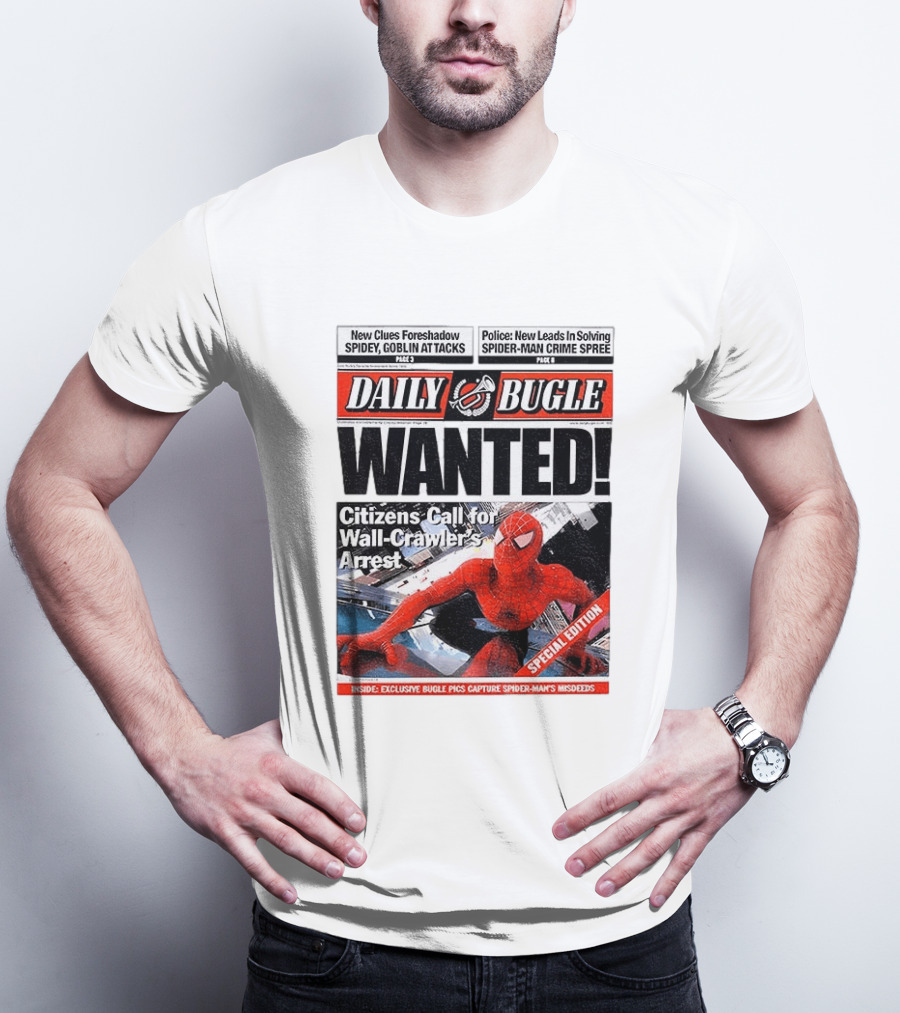 Daily Bugle Wanted Citizens Call Wall Crawler's Arrest Special Edition Spiderman Goblin Police Crime Spree T-Shirt