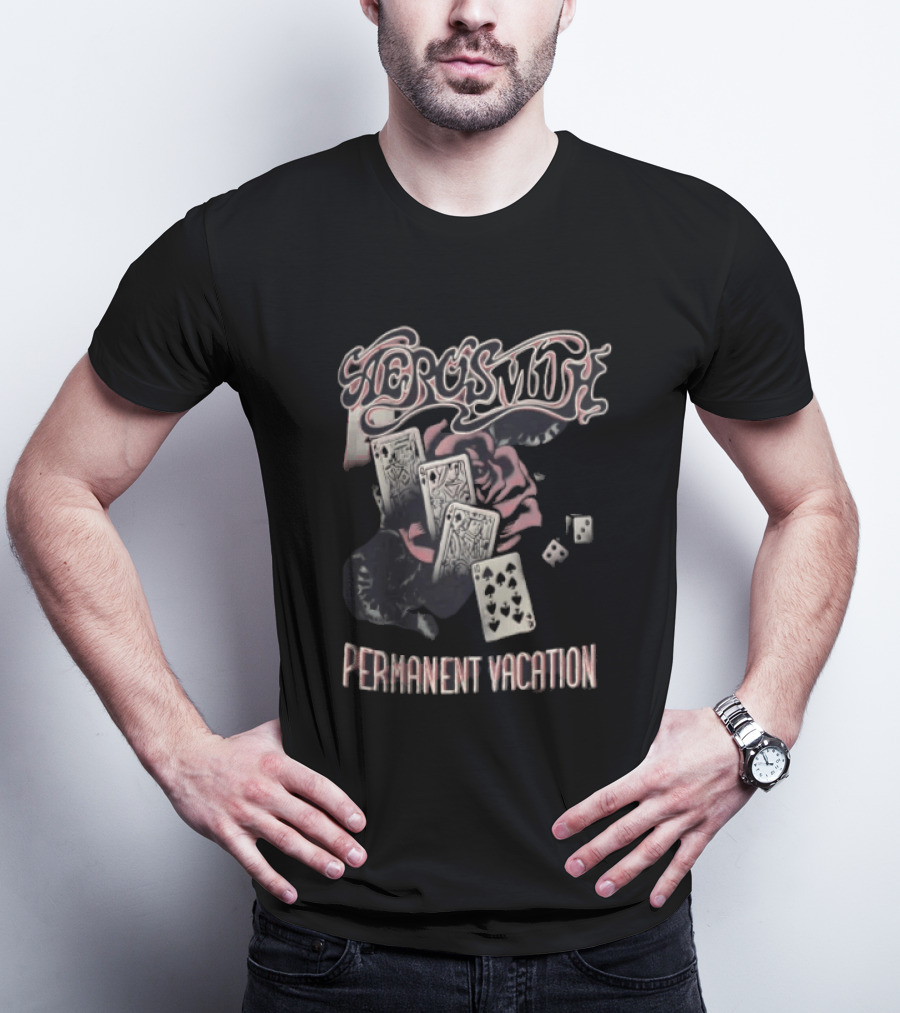 Aerosmith Permanent Vacation Cards And Rose T-Shirt