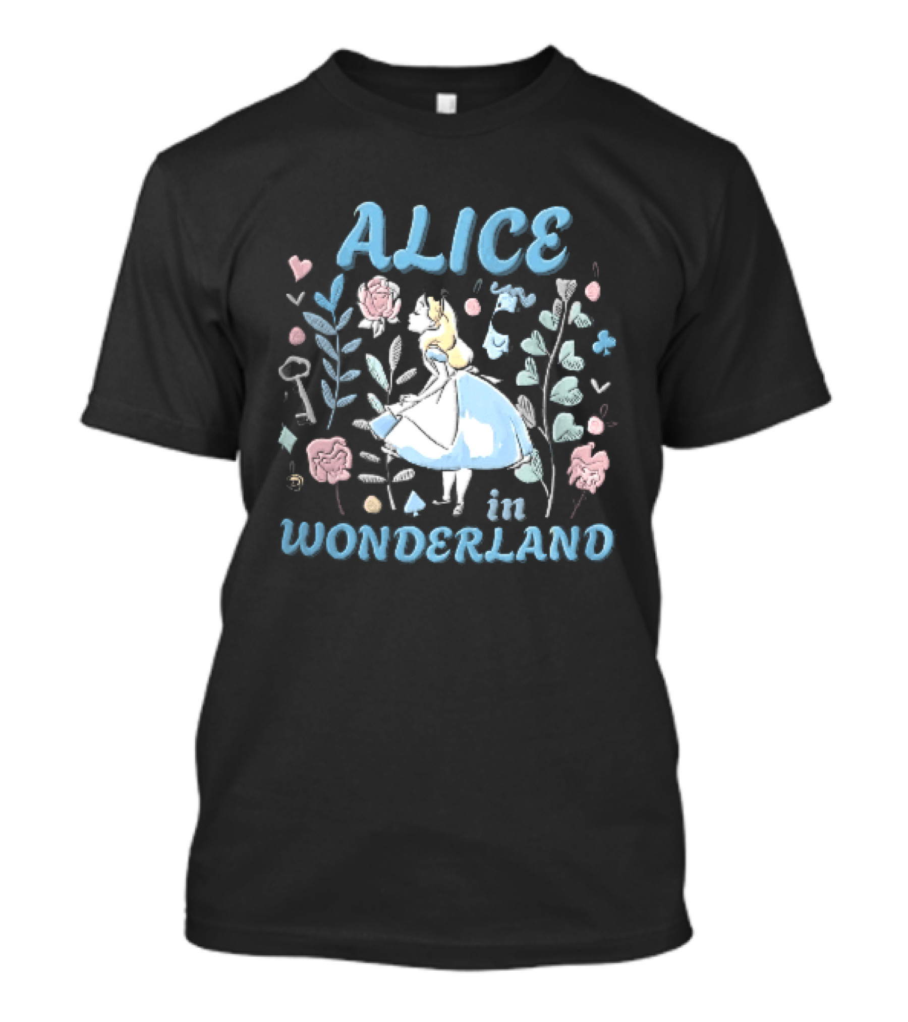 Alice In Wonderland Floral Wonderland With Alice Smelling Flowers T-Shirt