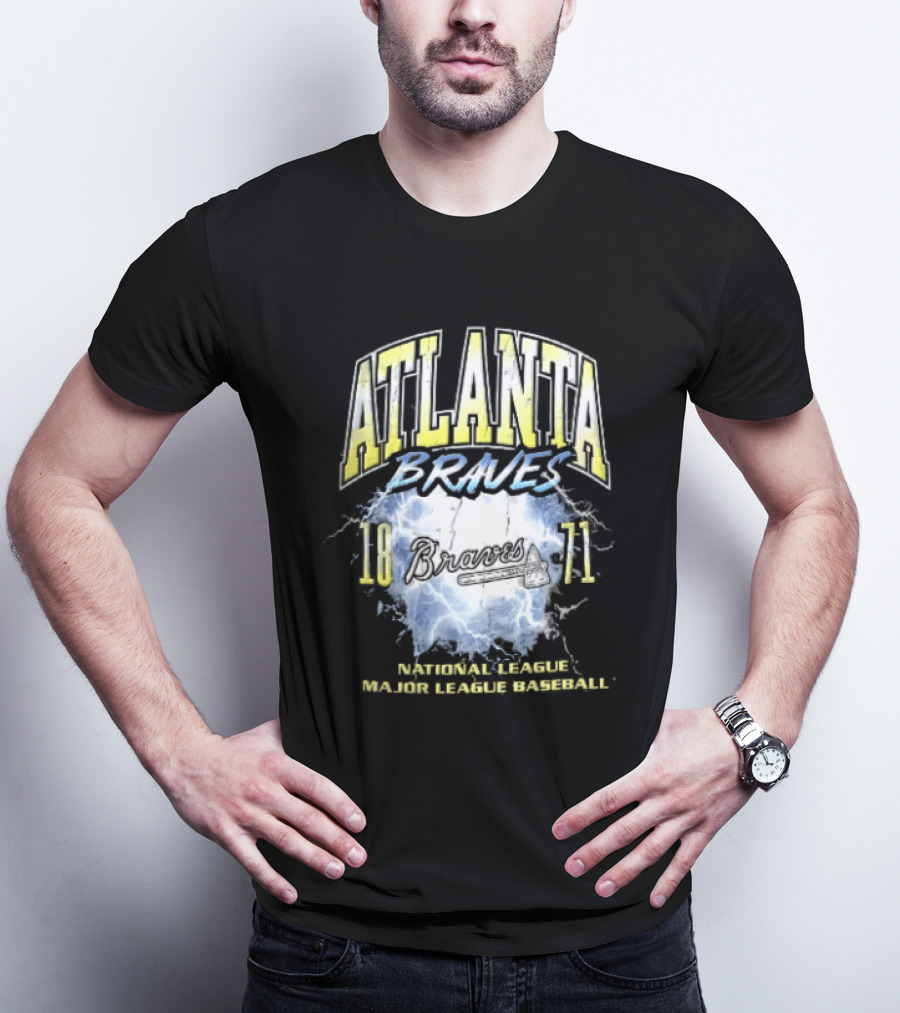Atlanta Braves 1871 Lightning Burst National League Major Baseball Tomahawk Script T-Shirt