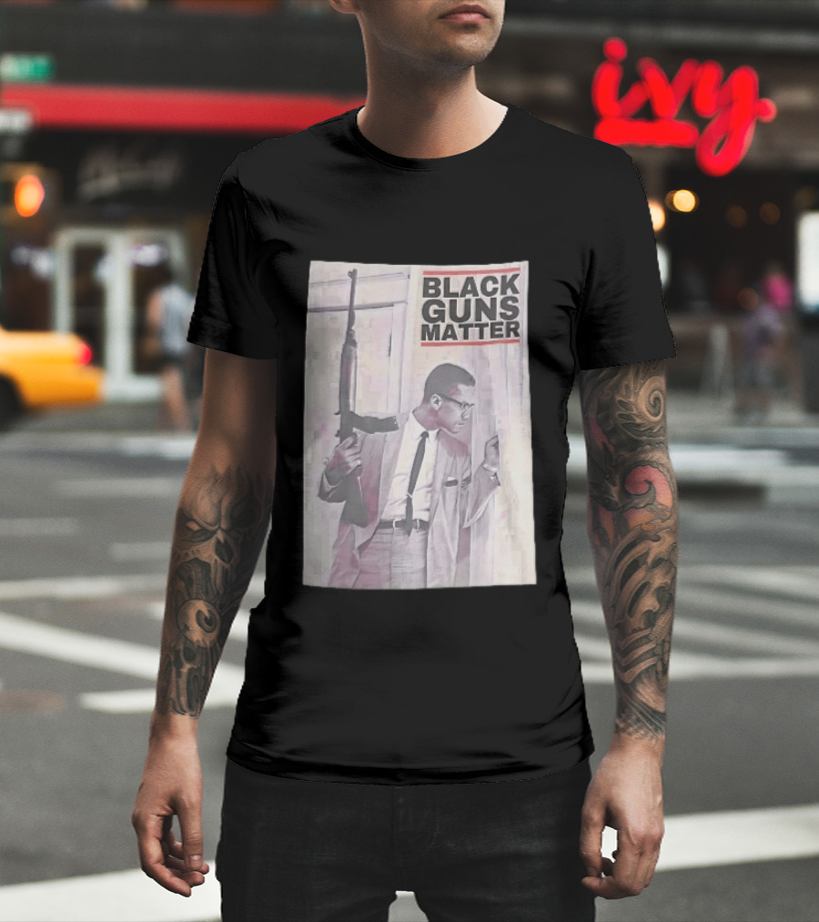 Black Guns Matter Malcolm X Holding Rifle Sketch T-Shirt