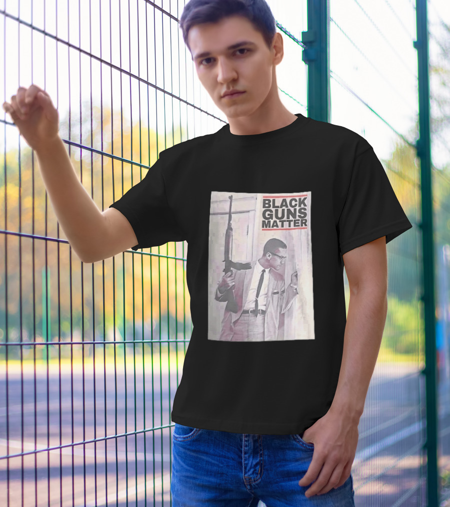 Black Guns Matter Malcolm X Holding Rifle Sketch T-Shirt