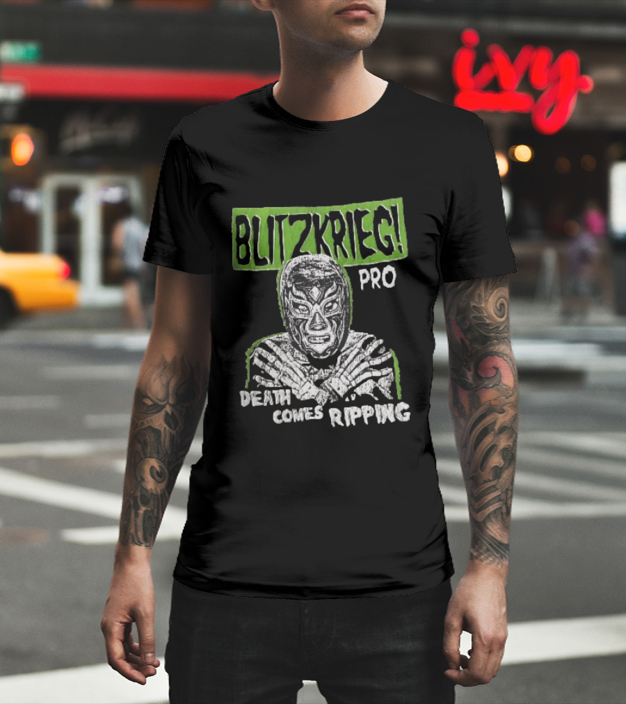 Blitzkrieg Pro Death Comes Ripping Masked Luchador Skeleton T-Shirt