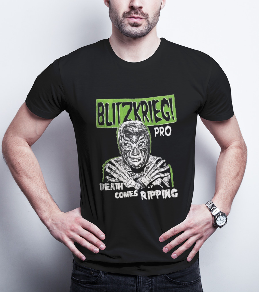 Blitzkrieg Pro Death Comes Ripping Masked Luchador Skeleton T-Shirt