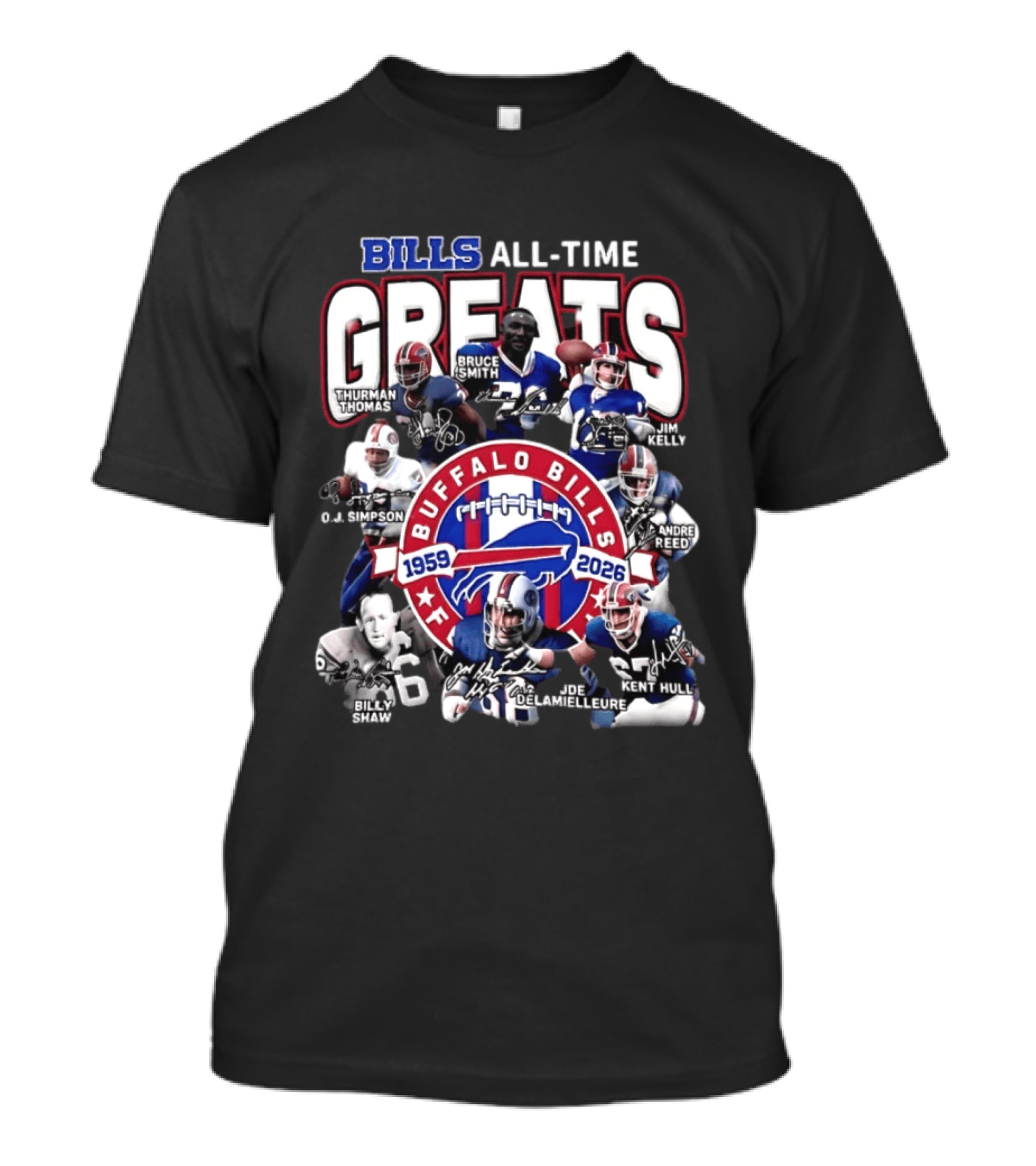 Buffalo Bills All Time Greats 1959 2026 NFL Legends Signatures T-Shirt