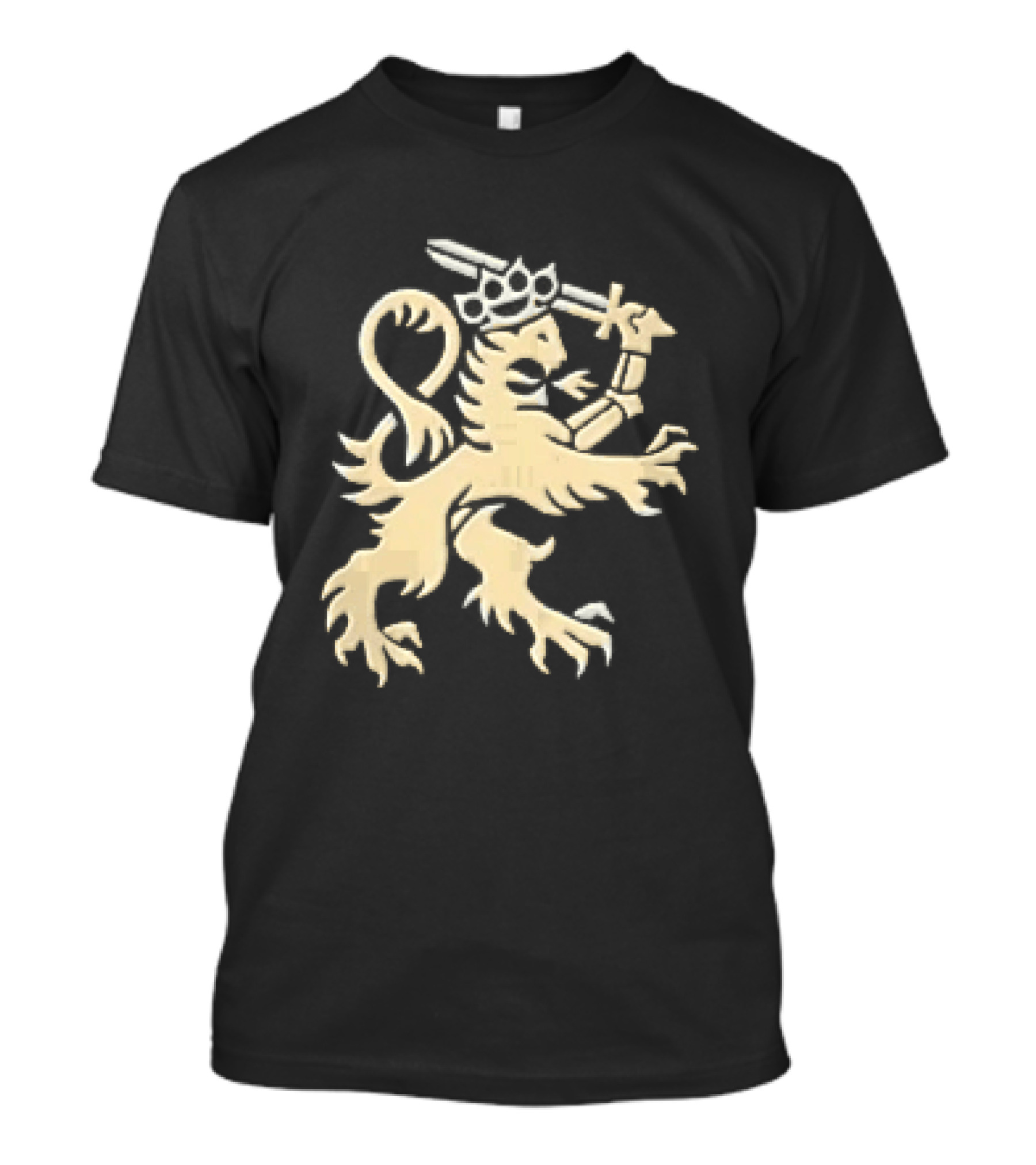 Heraldic Gold Rampant Lion With Crown Sword And Brass Knuckles T-Shirt