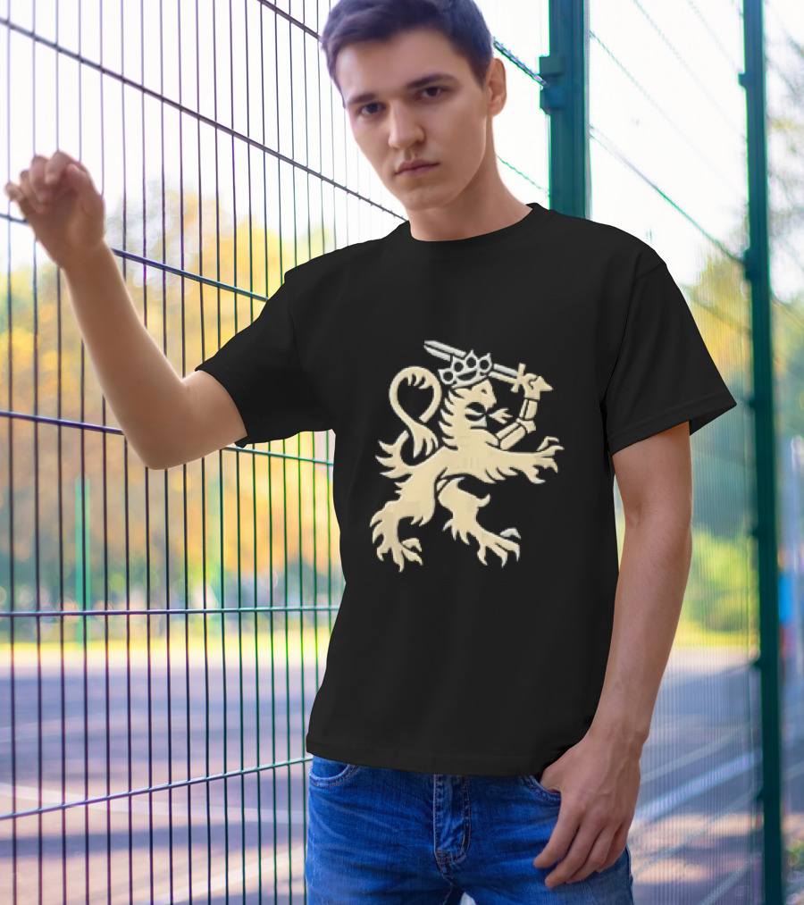 Heraldic Gold Rampant Lion With Crown Sword And Brass Knuckles T-Shirt