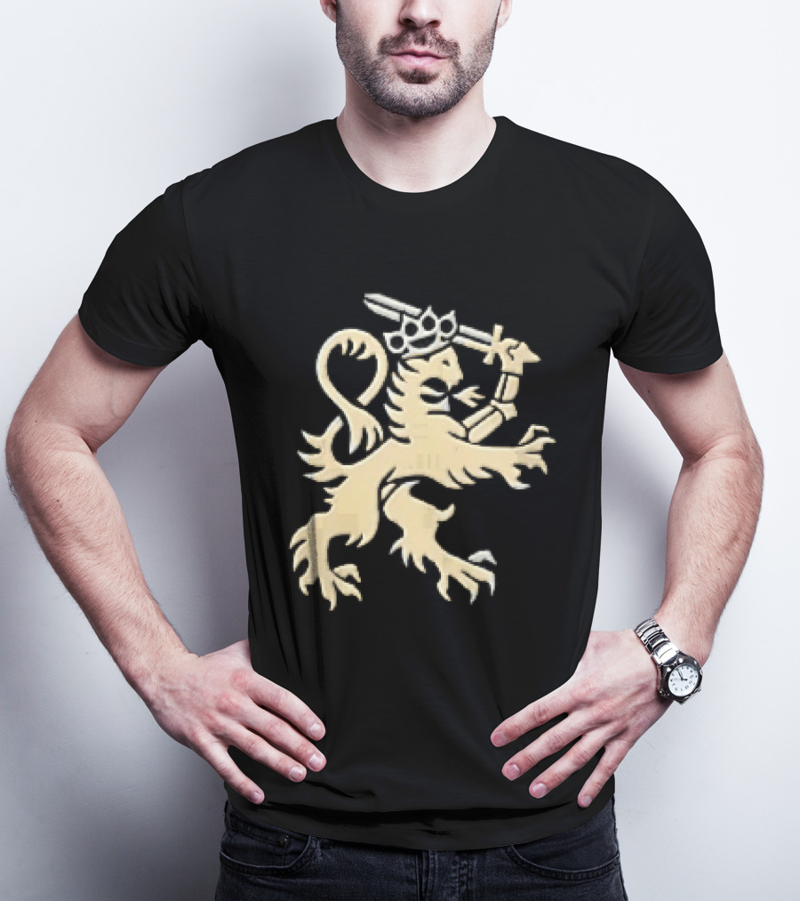 Heraldic Gold Rampant Lion With Crown Sword And Brass Knuckles T-Shirt