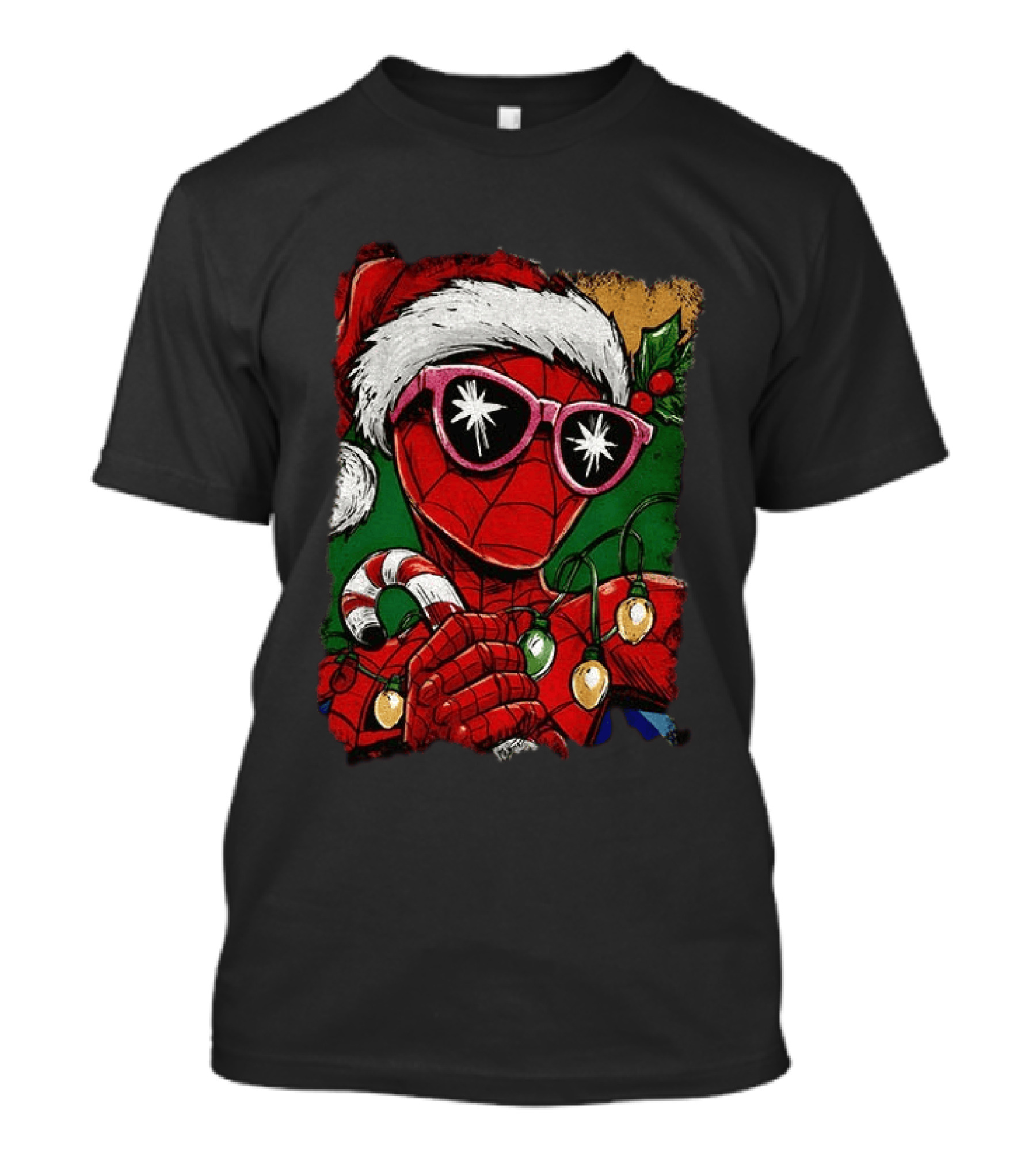 Marvel Spider Man Christmas Santa Candy Cane Festive Lights T-Shirt
