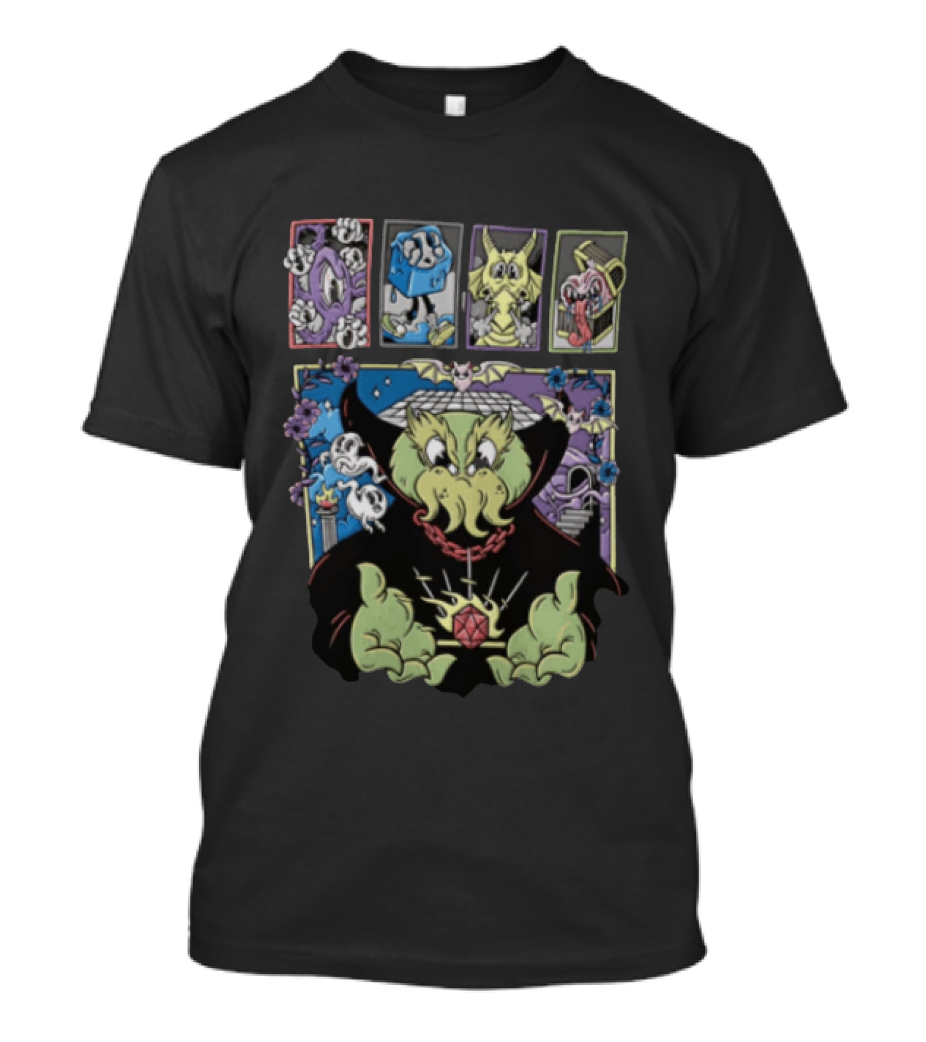 Cthulhu With Dice And Bats Gothic Cartoon T-Shirt