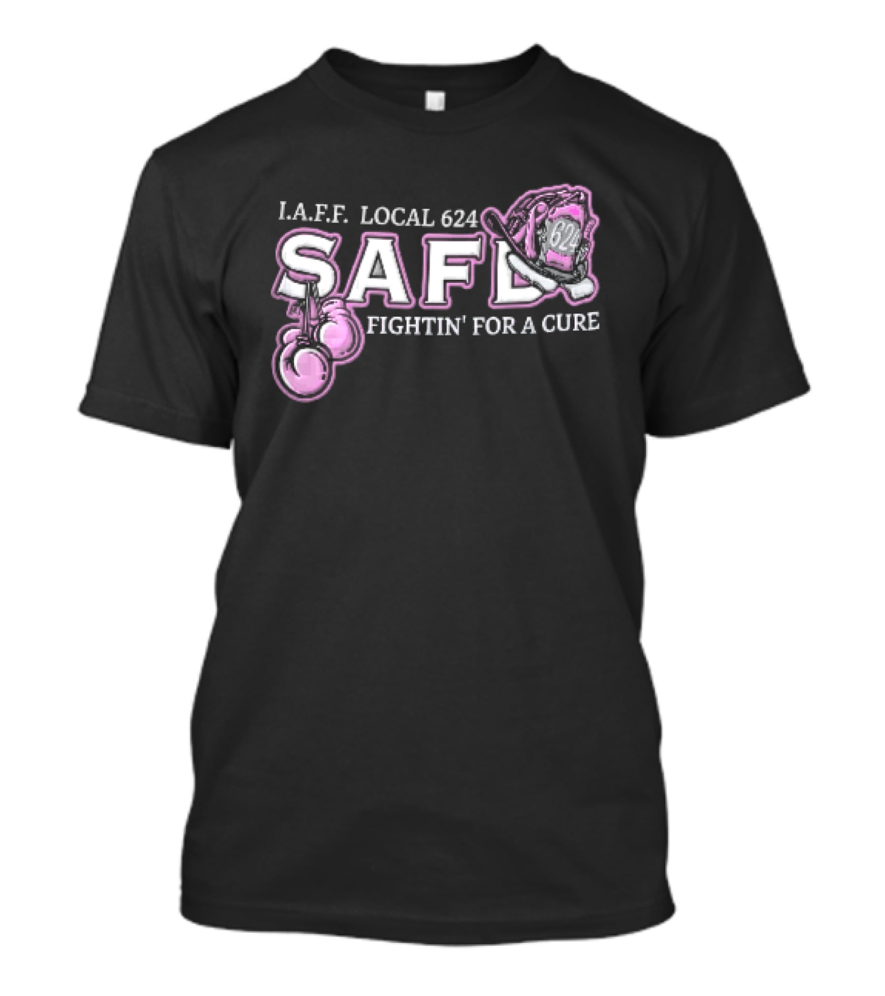 IAFF Local 624 SAFD Fightin' For A Cure Pink Boxing Gloves Firefighter Helmet T-Shirt