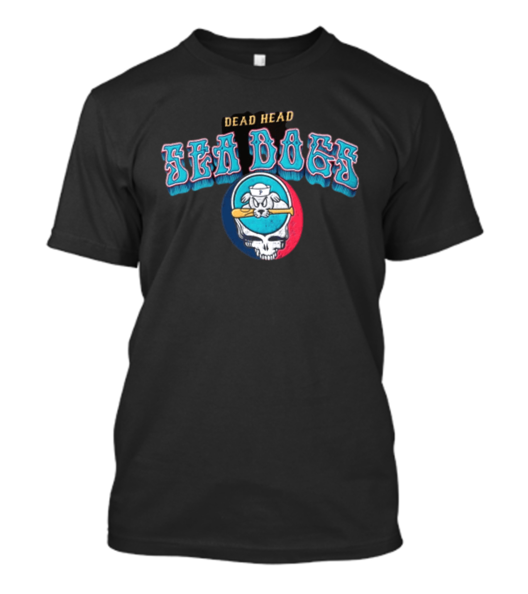 Dead Head Sea Dogs Baseball Team Retro Skull Bat T-Shirt