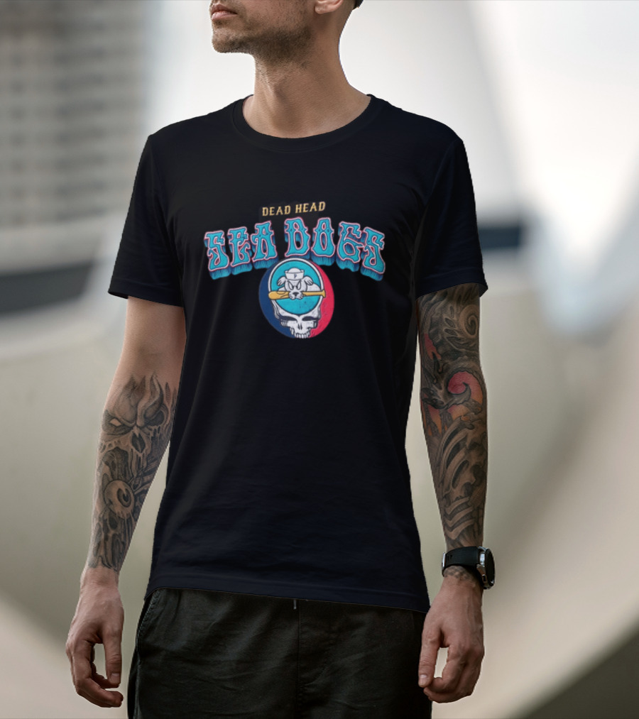 Dead Head Sea Dogs Baseball Team Retro Skull Bat T-Shirt
