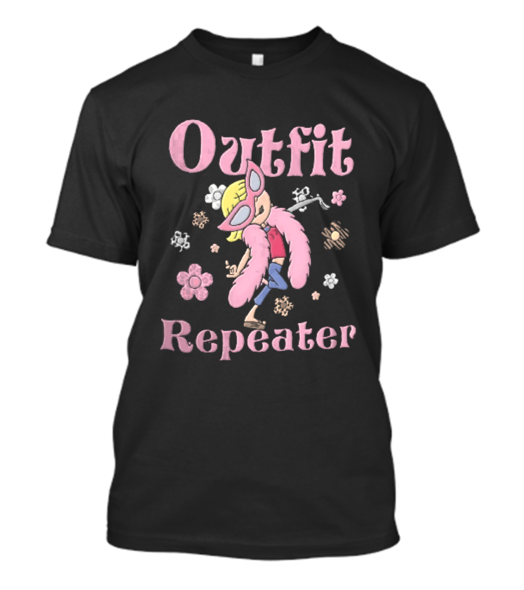 Outfit Repeater Cartoon Girl Pink Sunglasses Floral T-Shirt