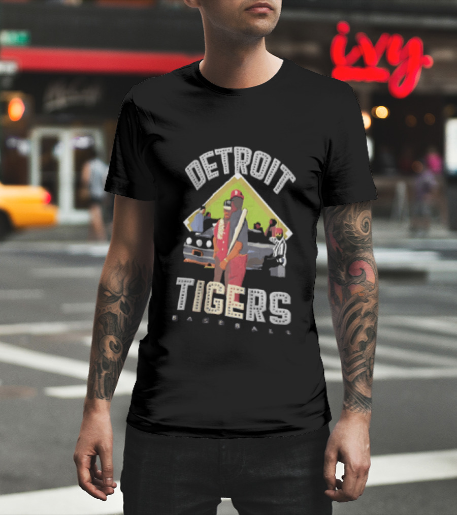 Detroit Tigers Baseball With Car And Figures T-Shirt