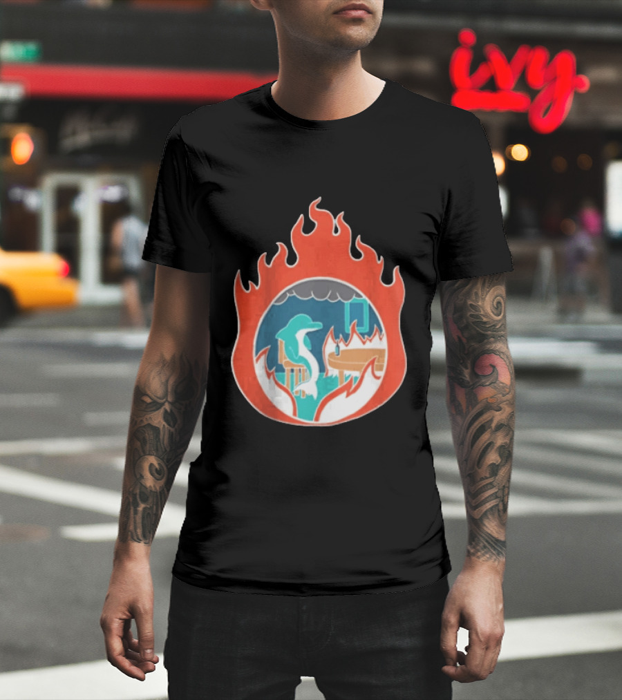 Dolphin Surrounded By Flames In Burning Room Scene T-Shirt