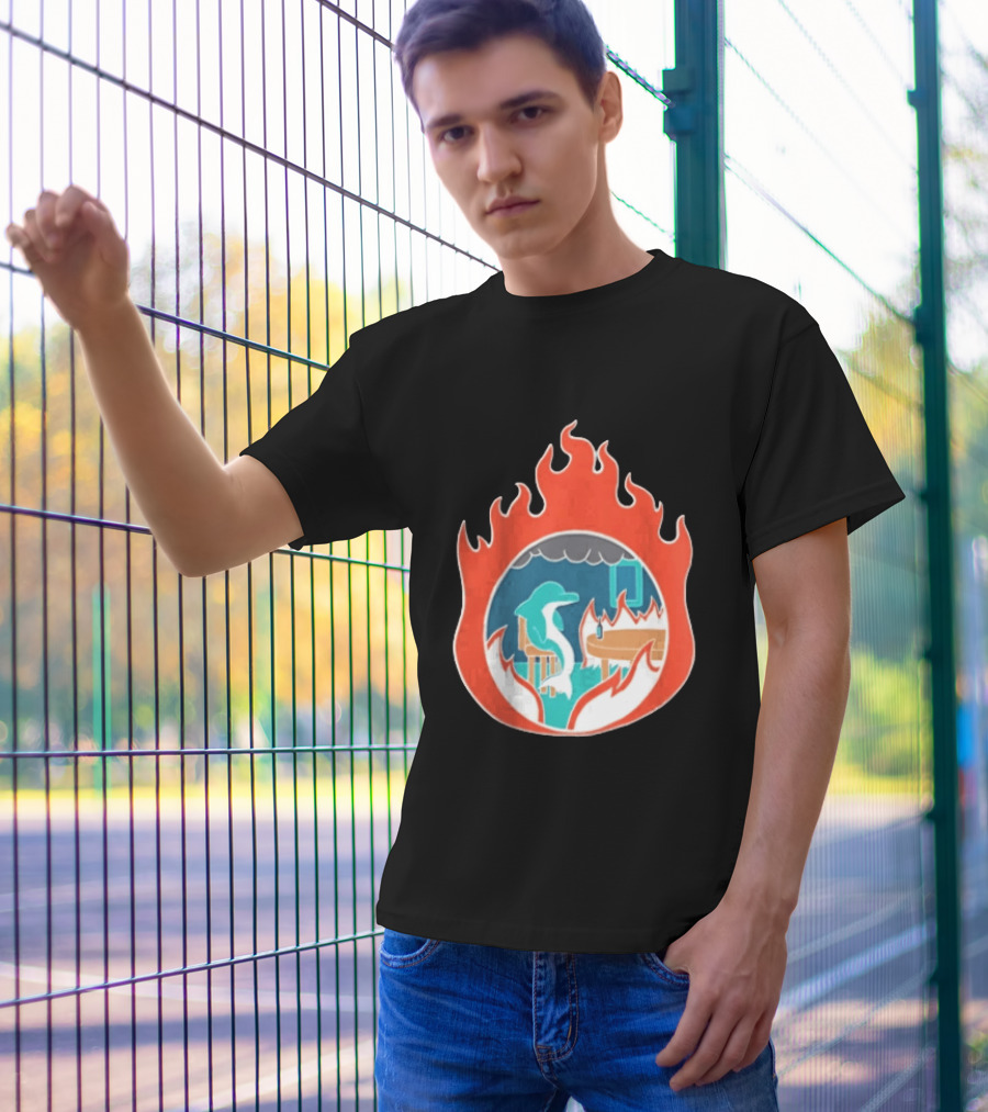 Dolphin Surrounded By Flames In Burning Room Scene T-Shirt