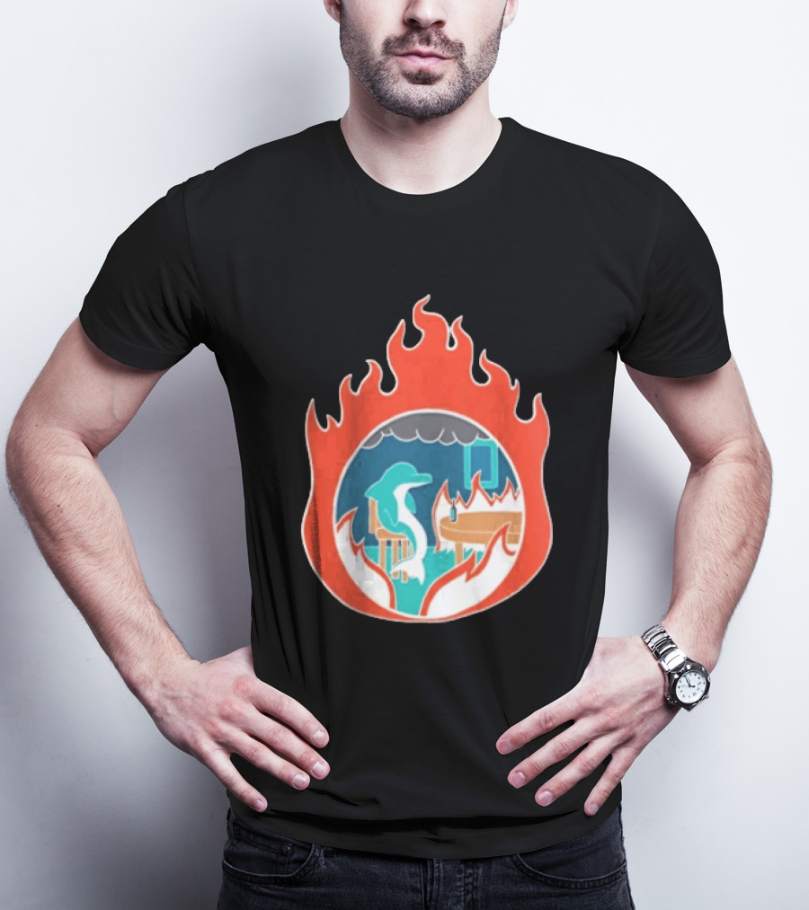 Dolphin Surrounded By Flames In Burning Room Scene T-Shirt