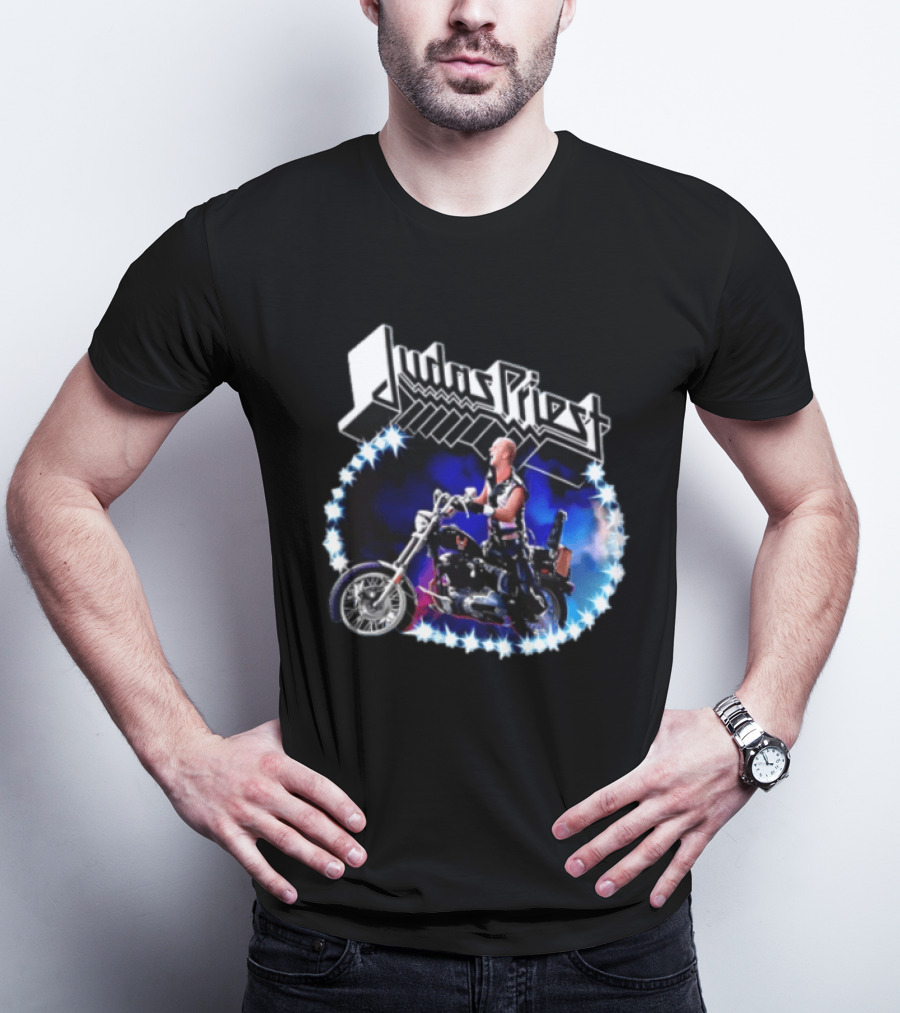 Judas Priest Rob Halford Motorcycle Star Lights T-Shirt
