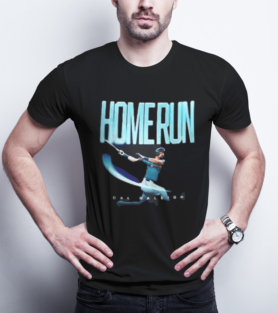 Seattle Mariners Cal Raleigh Home Run Batter Swinging Light Trail T-Shirt